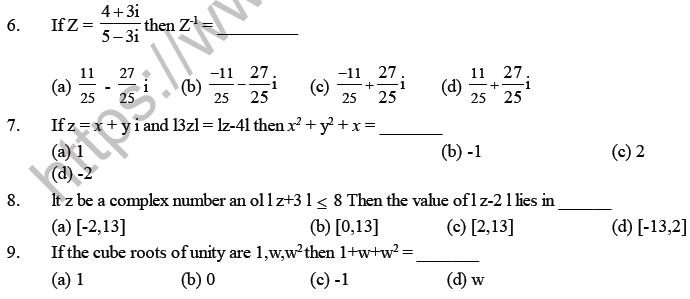 JEE Mathematics Complex Numbers MCQs Set A with Answers